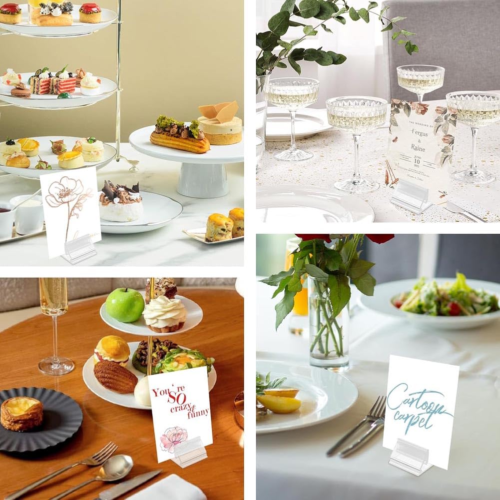 24 PCS Acrylic Name Card Stands Clear Name Card Stands, riangle Playing Card Holders, Small Card Clips, Display Stand,Game Piece Holders Board for Cards, Photos, Memos, Pictures Display (Transparent)