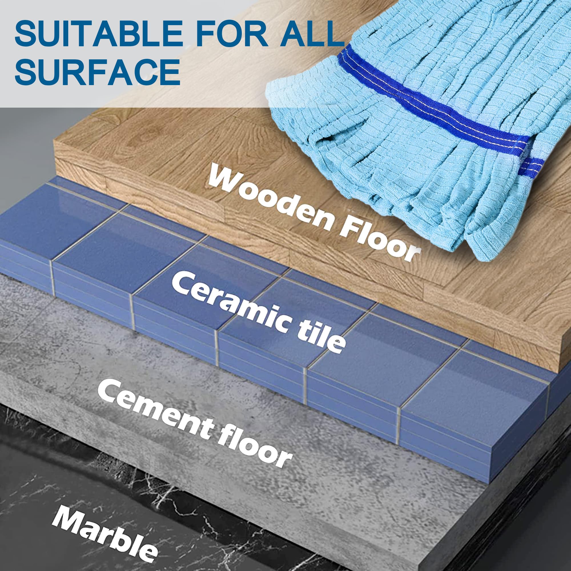4 Pack - Large Microfiber Tube Mop 400GSM - Heavy Duty Industrial Wet Mop Head Refill,Commercial, Thick Fiber, Replacement Heads, Extra Absorbent