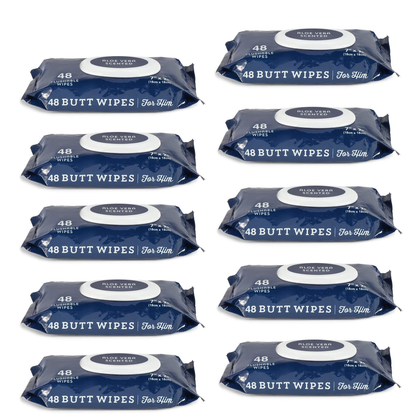 Butt Wipes for Him, Aloe Vera Scent Flushable Wet Wipes for Men (10 Pack, 480 Wipes)