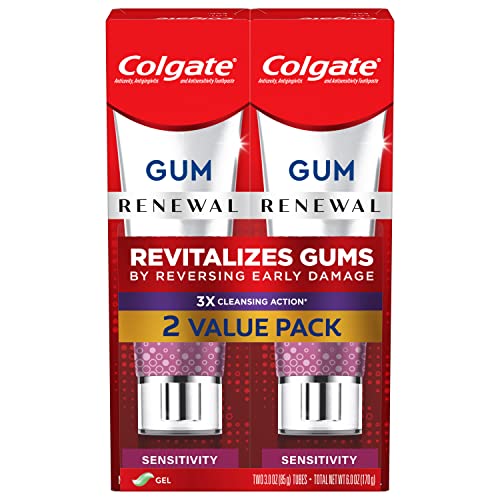 Colgate Renewal Gum Toothpaste Gel, Sensitive Toothpaste for Gingivitis and Improved Gum Health, Mint Gel, Sugar Free, Enamel Safe, Gluten Free, Vegan, 2 Pack, 3 Oz Tubes