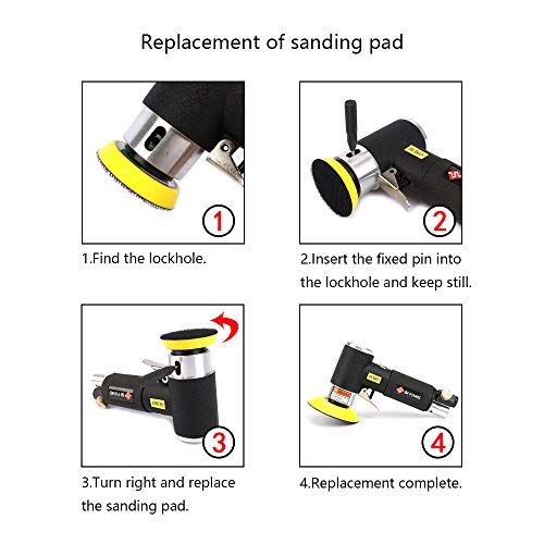 2inch 3inch Mini Air Sander Mini Orbital Air Sander Air Dual Action Sander Air Polisher Kit for Auto Body Work (Black 2''3''air sander)