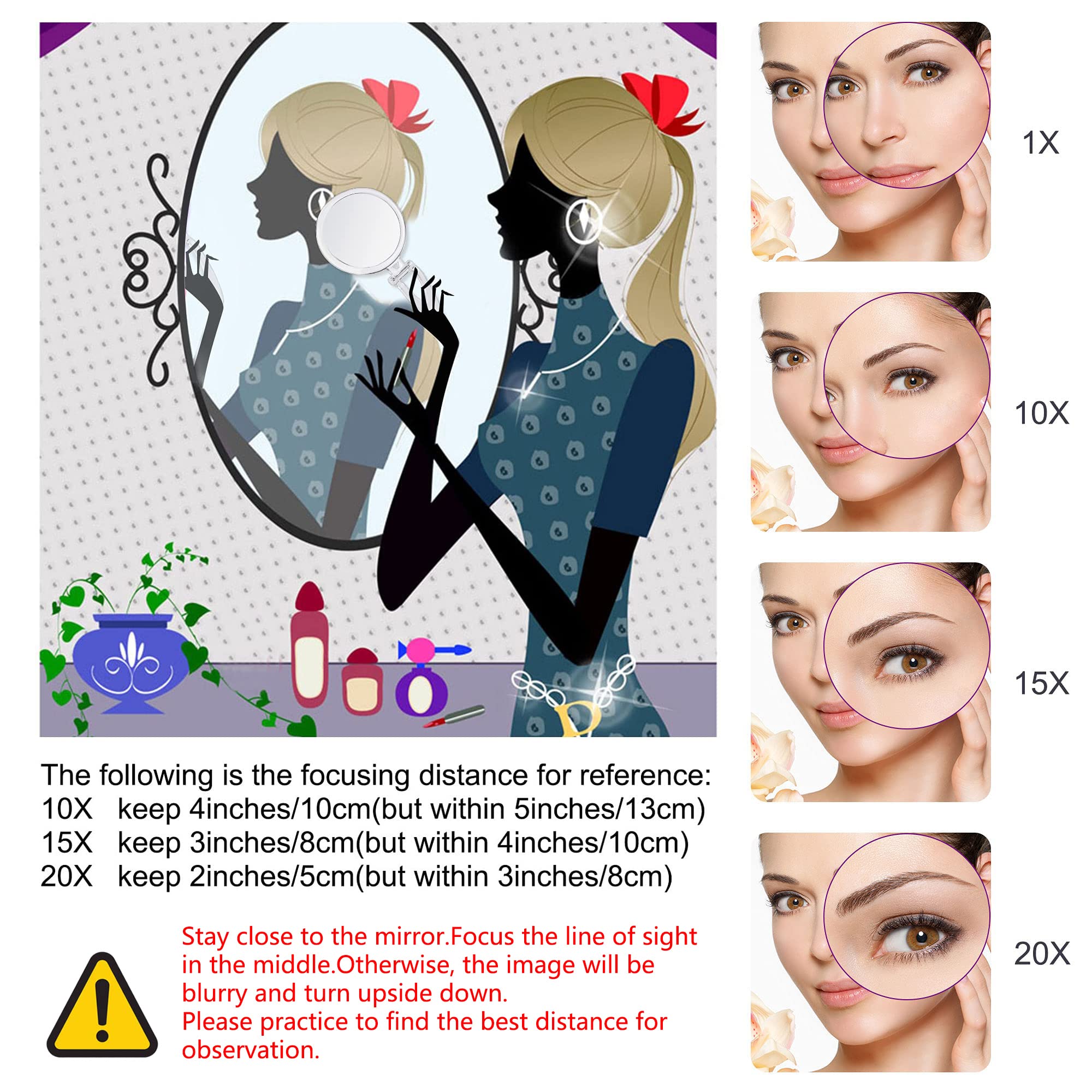 MIYADIVA 6In 20X Magnifying Mirror, Double Sided Travel Mirror, Foldable Hand Mirrors with Handle, Portable Mirror for Traveling, Gift for Women