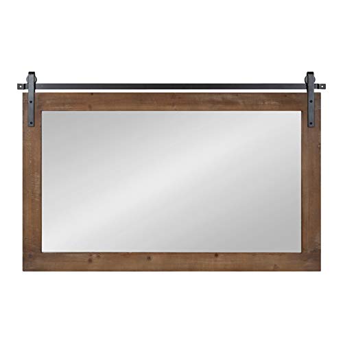 Kate and Laurel Cates Farmhouse Horizontal Wood Framed Wall Mirror, 40 x 26, Rustic Brown, Barn Door-Inspired Rustic Mirrors for Wall