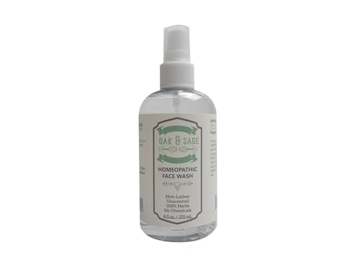 Oak & Sage Homeopathic Face Wash - Unscented - 8oz, 100% Herbs, No Alcohol, No Chemicals - For All Skin Types