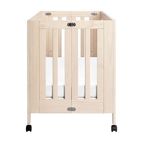 Babyletto Maki Full-Size 2-in-1 Portable Folding Crib with Toddler Bed Conversion Kit in Washed Natural, Greenguard Gold Certified