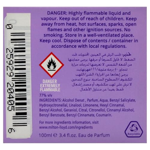 Colour Me Violet by Milton-Lloyd - Perfume for Women - Amber Floral Vanilla Scent - Opens with Citrus, Blackcurrant, and Orange Flower - Blended with Cedar - For Sweet Ladies - 3.4 oz EDP Spray