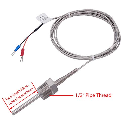 2M Thermistor K-Type Probe Thermocouple Sensor & Meter Temperature Controller,1/2" NPT 6 X 50MM Long Probe Thermocouple Temperature Range from 0 to 600 °C MT-205-1/2-50