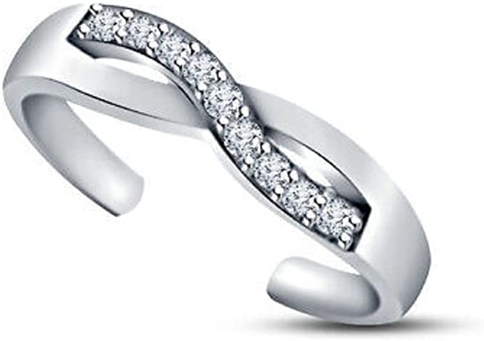 1ct Round Cut Simulated Diamond Infinity Adjustable Toe Ring For Women & Girls 925 Sterling Silver 14K White Gold Finish