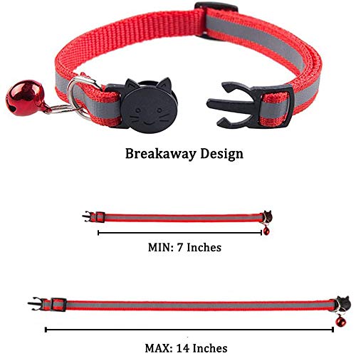 D-buy Cat Collars with Bell, Breakaway Cat Collars, Reflective Cat Collars, Nylon Cat Collars with Bell, Collars for Cats (4 Colors)