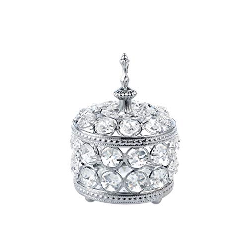 Feyarl Crystal Jewelry Box Trinket Organizer Earrings Rings Box Treasure Box Storage Keepsake Mirror Surface with Lid for Valentine Wedding Dresser Room Deco Christmas Birthday Gift(Silver)