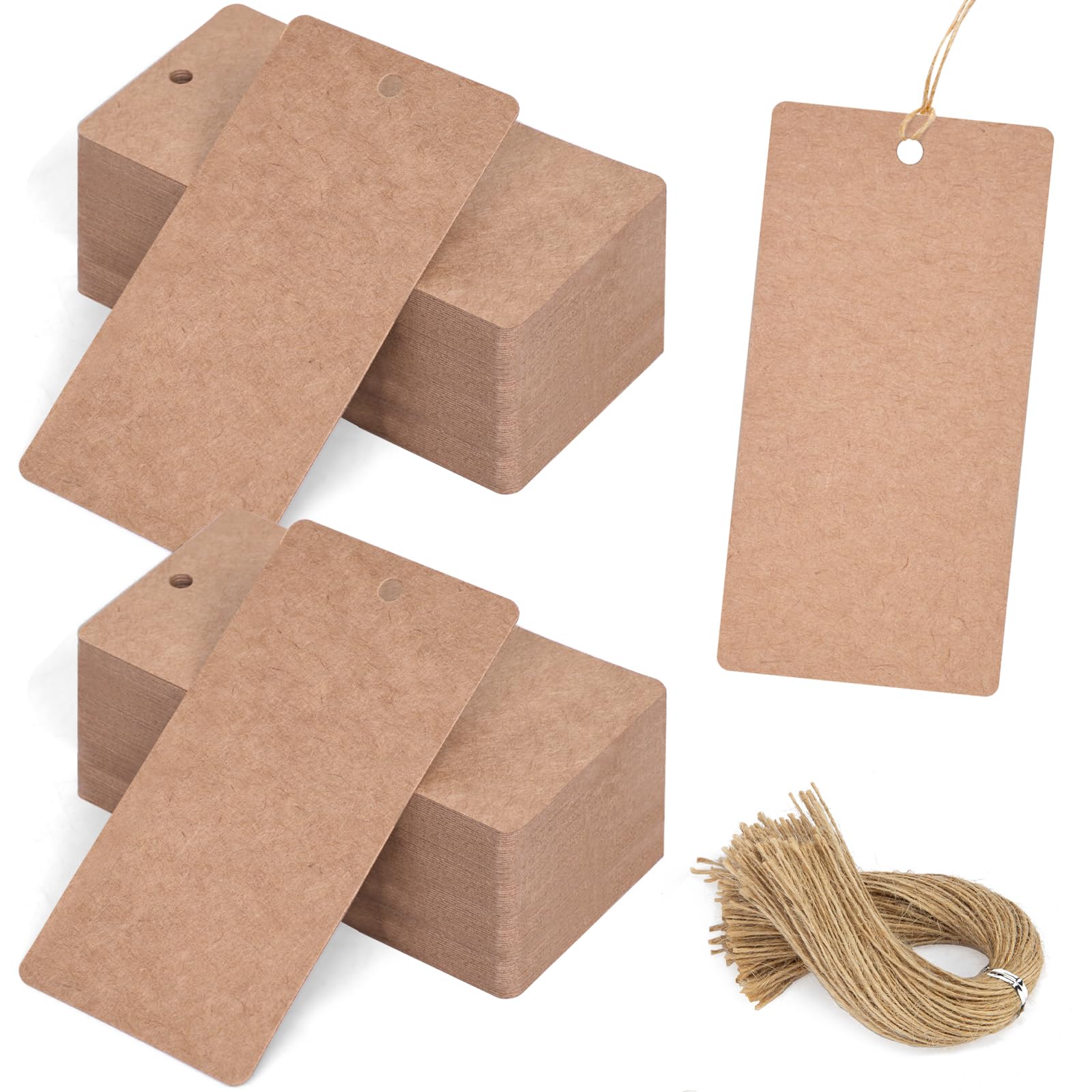 Koogel 200PCS Kraft Paper Gift Tags with String, 3.5"*1.8" Brown Blank Hanging Labels Cloth Tags Business Craft Gift Wrapping Tags