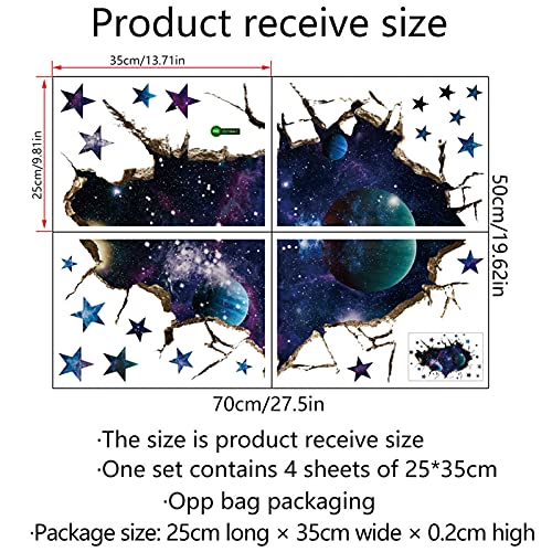 ASMPIO 3D Space Galaxy Wall Decor Stickers, Removable Broken Outer Space Planet Waterproof Vinyl Floor Decals, 3D Art Magic Wall Mural Decals for Kids Bedroom Living Room Nursery Home Wall Decor