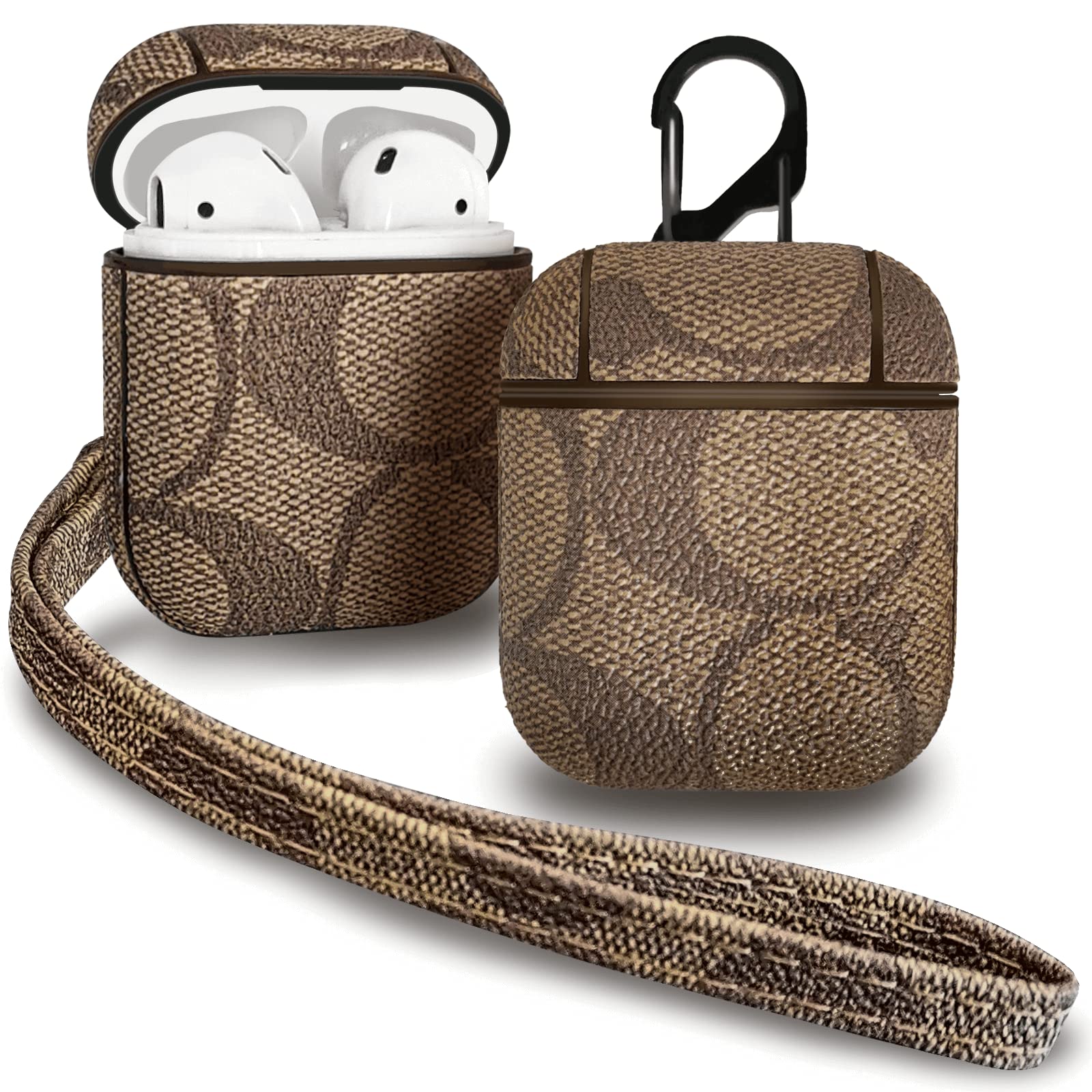 MOLOVA Case for Airpods 1&2 Case,Luxury Stylish PU Ultra Slim & Thin Soft TPU Anti-Slip Scratch Resistant Drop Proof Full Cover Case with Keychain/Lanyard