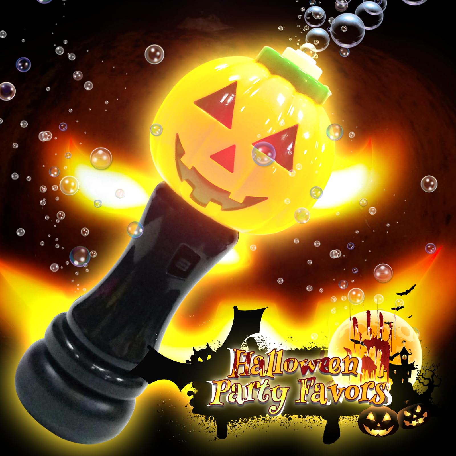 2 PCS Halloween Bubble Blower Wand for Kids, Automatic Light Up Pumpkin and Science Freak Bubble Machine Halloween Party Favors Decor Gift for Kids