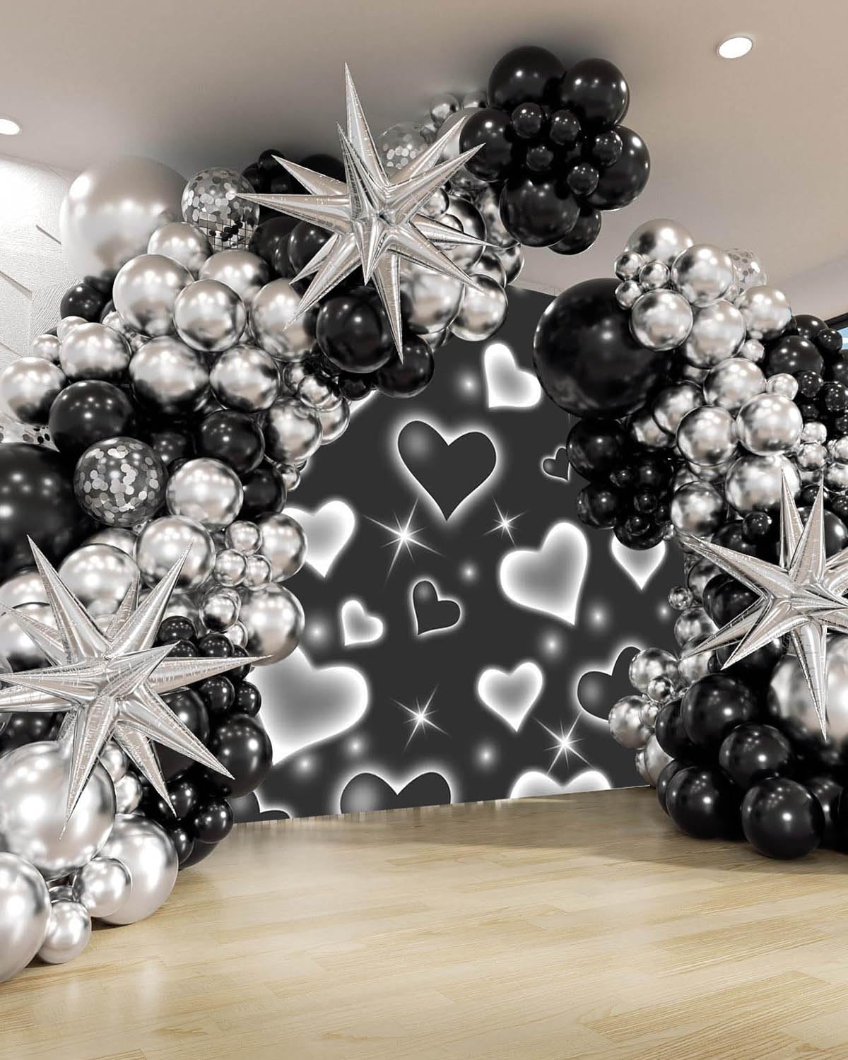 Mocsicka Black Heart 2000s Backdrop for Photoshoot Old School Photography Background 2000s Heart Valentine's Day 90s Banner Photo Booth Studio