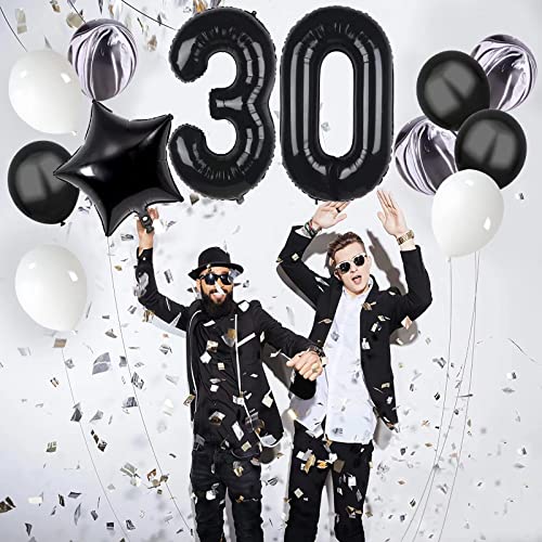 30th Birthday Decorations for Him,Happy 30th Birthday Balloons Bouquet,30th Anniversary Balloons,30 balloon numbers,Black Party Decorations for Women Men