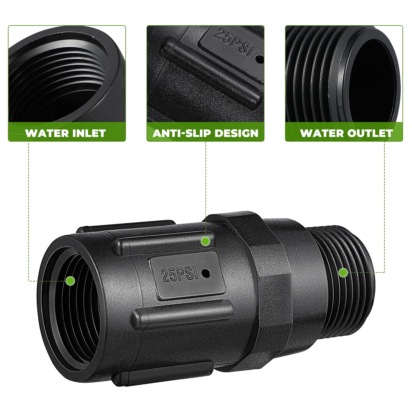 ibasenice Drip Irrigation Pressure Regulato- 3/4 inch Pressure Regulator Outdoor Drip Irrigation Water Distributing Regulator 25 PSI Replacement Reusable Pressure Regulato for Garden/Outdoor