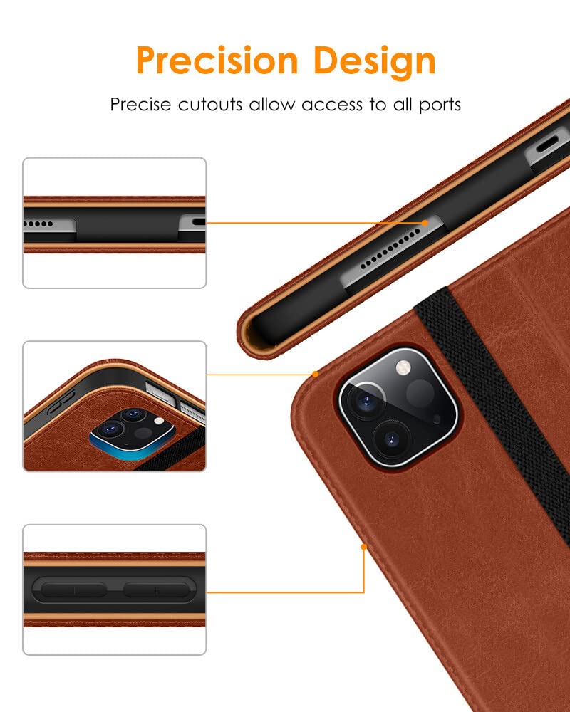 DTTO Case for iPad Pro 11 Inch 4th / 3rd / 2nd / 1st Generation 2022/2021/2020/2018,Premium PU Leather Folio Stand Cover with Hand Strap, Auto Wake/Sleep,Multiple Viewing Angles, Brown