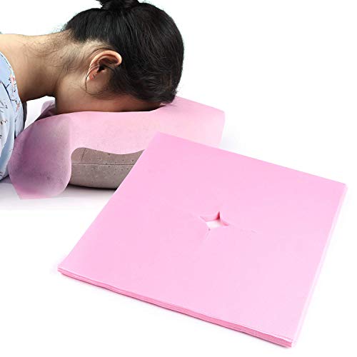 OKEKON Disposable Face Cradle Covers – Ultra Soft Non-Sticking Massage Face Covers/Headrest Covers for Massage Tables & Massage Chairs Spa Salon Massage Headrest Cover Pink, 100 PCS