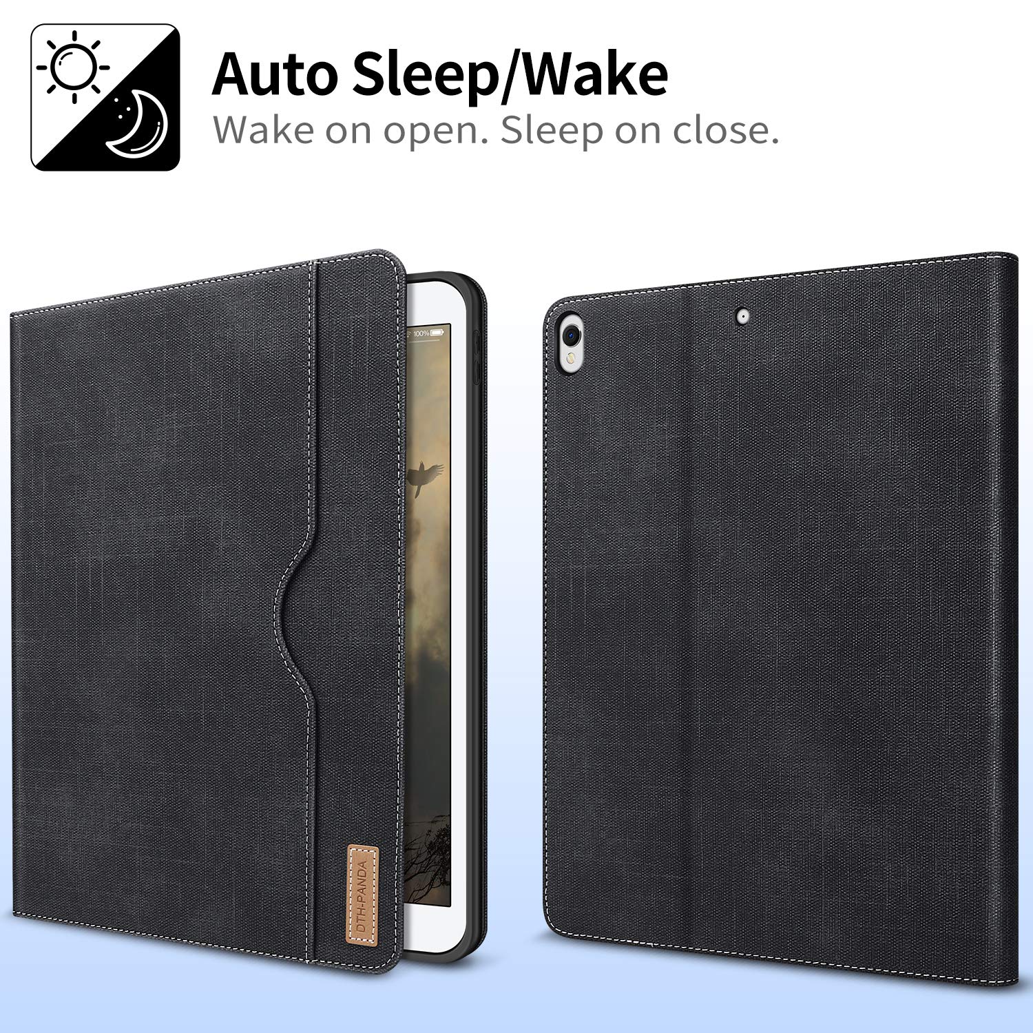 DTH-PANDA iPad Air 3rd Generation Case, iPad Pro 10.5 Inch 2019/2017 Cover, with Apple Pencil Holder, PU Leather with Pocket, Auto Sleep/Wake Function (Crow Black)