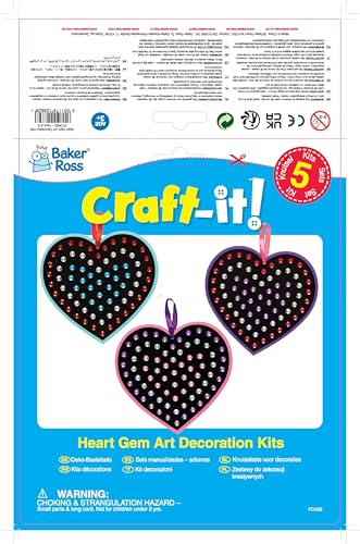 Baker Ross Heart Gem Art Decoration Kits-Pack of 5, Valentines Crafts for Kids (FC463), Assorted