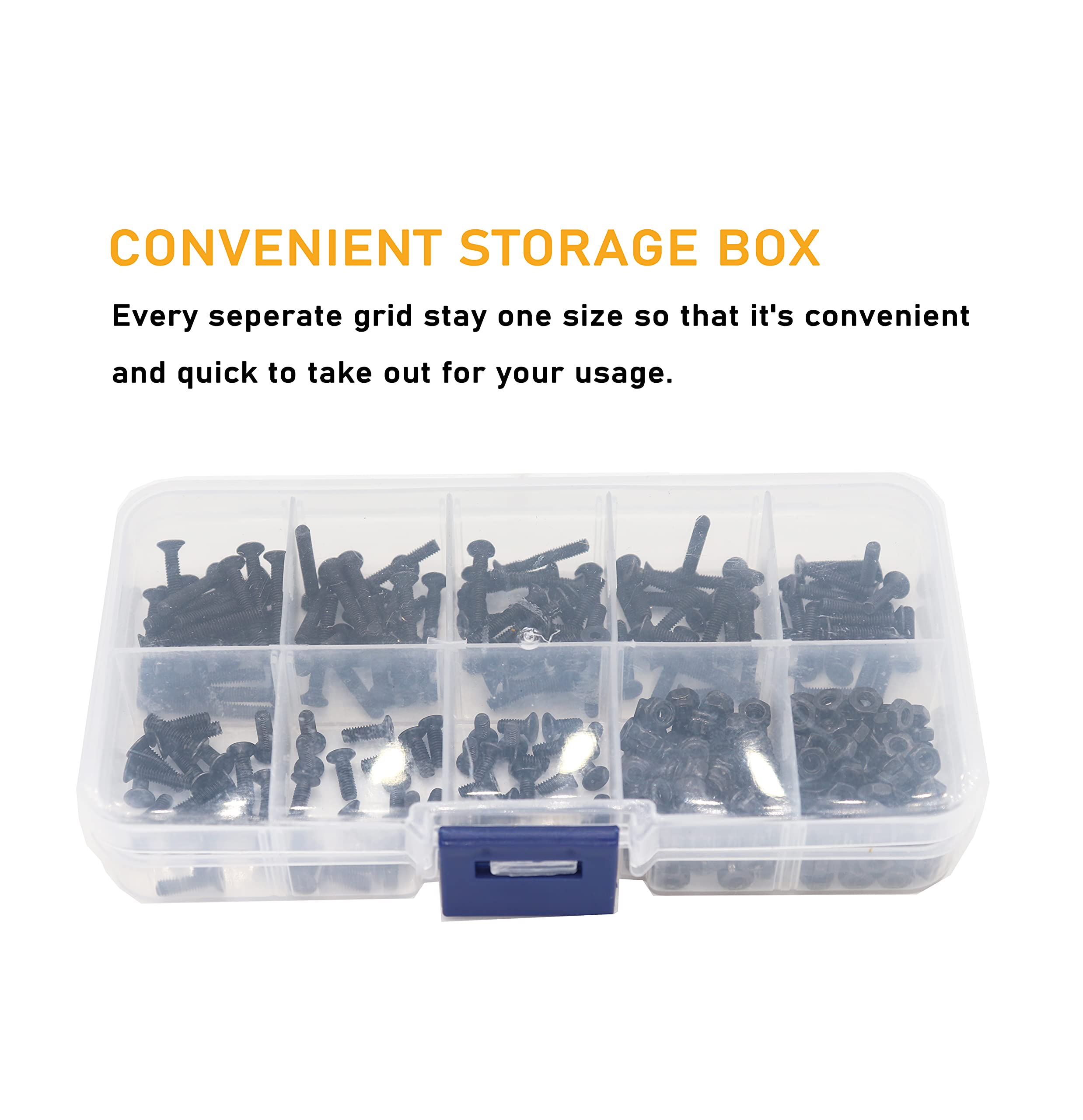 binifiMux 340pcs M2.5 Black Countersunk Flat Socket Cap Screws Hex Nuts Nylon Lock Nuts Assortment Kit 10.9 Grade Alloy Steel, M2.5 x 4mm/ 6mm/ 8mm/ 10mm/ 12mm/ 14mm/ 16mm/ 18mm/ 20mm