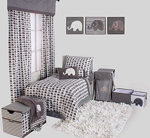 Bacati Elephants Unisex Hamper Cover with Natural Finish Wood Frame and Mesh Liner, Grey