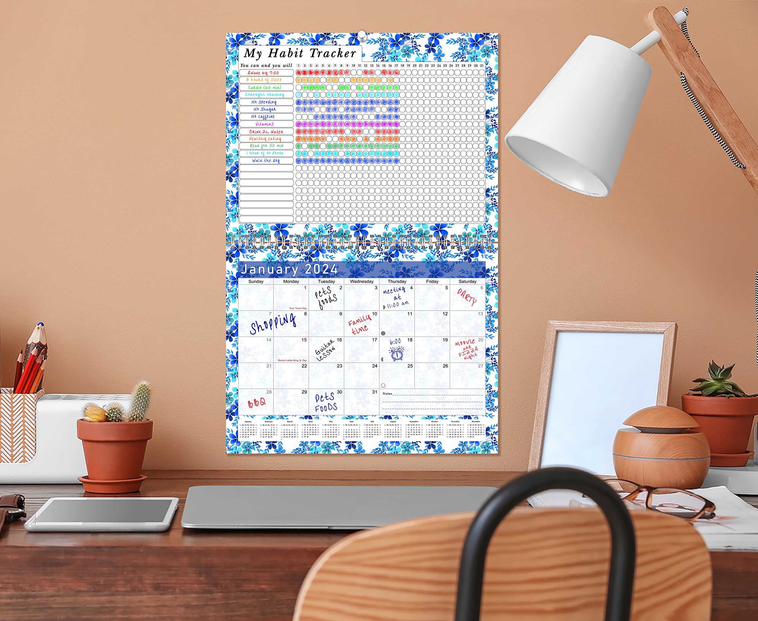 2024 Monthly Desktop/Wall Calendar/Planner - Habit Tracker - Daily, Weekly & Monthly Goal Motivational Habit Tracking Journal Inspirational - (Edition #022)