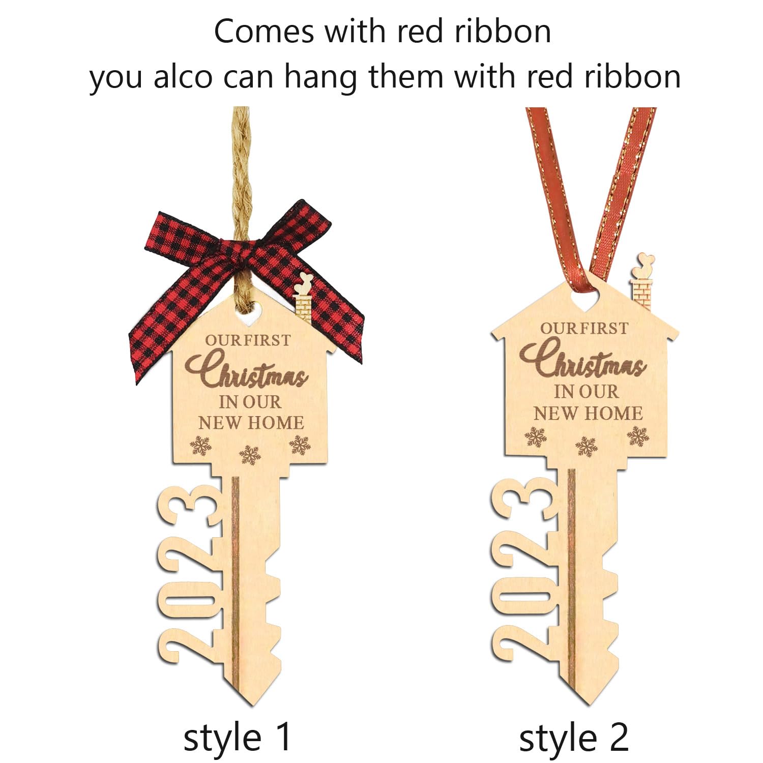 2 Pcs Home Sweet Home Key Wood Key Christmas Ornament 2023 Housewarming Gift for Christmas Tree Holiday Home Decoration