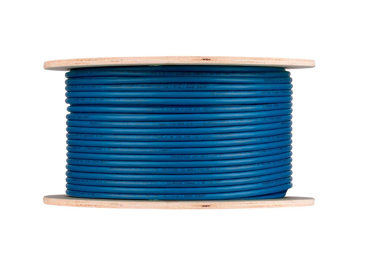 Monoprice Cat8 Network Cable - 2GHz, S/FTP Shielded, Solid, 40G, Bare Copper, for Ethernet Switch, Modem, Router, 22AWG 250 Feet, Blue - Entegrade Series