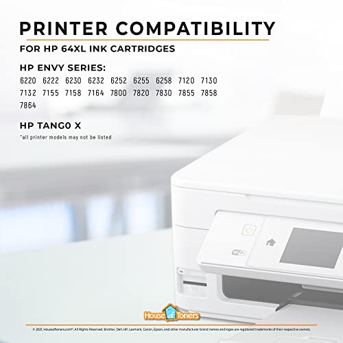 Houseoftoners Replacement for HP64XL HP 64XL Ink for HP Envy Photo 6230 6255 7120 7155 758 7164 7800 7855 7858 7864 & Tango X Printers (1 Black 1 Color, 2PK)