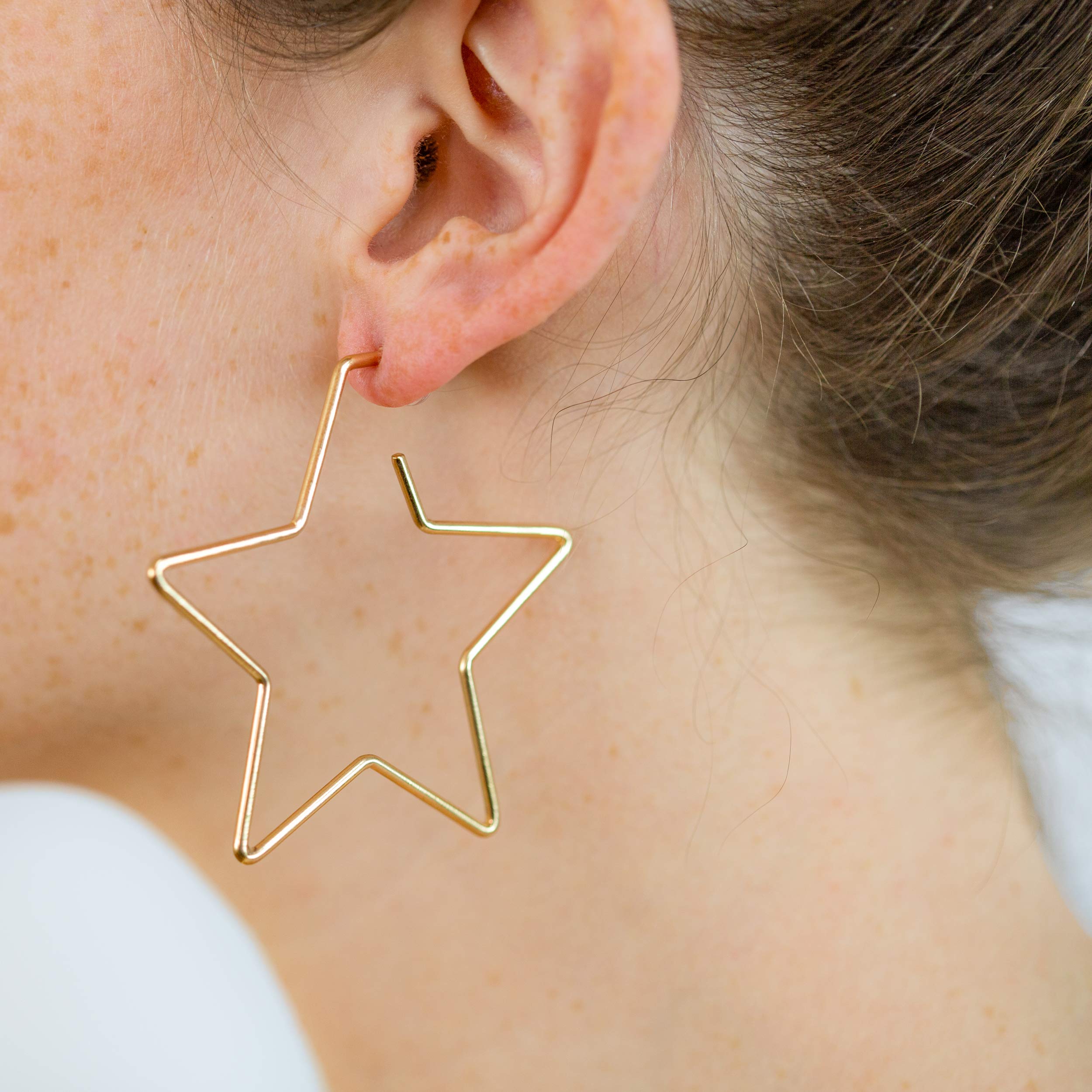 And Lovely 14K Gold Dipped Star Earrings - Statement Hoop Earrings - Drop Dangle Earrings (Gold Star Hoop)