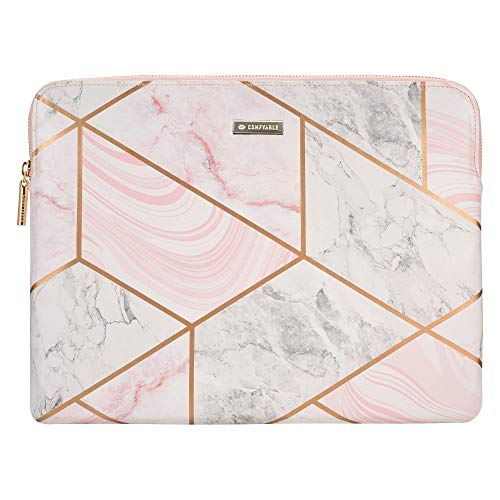 Comfyable Tablet Sleeve Compatible for iPad Pro 12.9 inch M2 2022 M1 2021 2020 & Smart/Magic Keyboard with Pencil Holder - PU Leather Bag Waterproof Slim Protective Cover Case - Geometric Marble