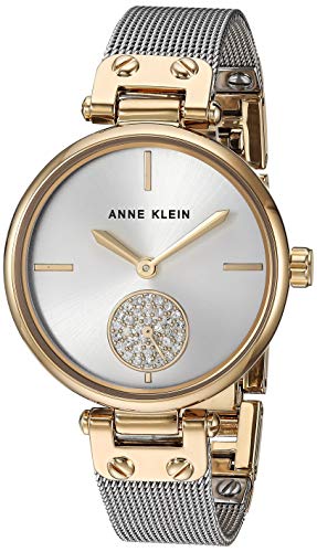 Anne Klein Women's AK/3001SVTT Premium Crystal Accented Two-Tone Mesh Bracelet Watch
