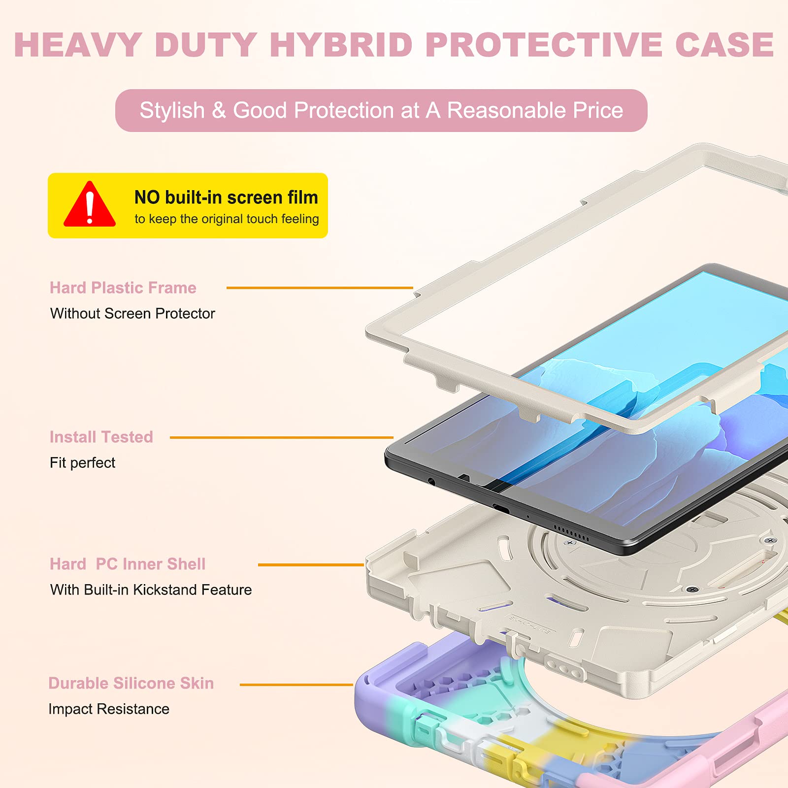 SIBEITU Case Compatible with Samsung Galaxy Tab A7 Lite 2021 with Screen Protector, 8.7 inch 3-Layer Durable Protective Case Cover W/Hand&Shoulder STRP for SM-T220/T225