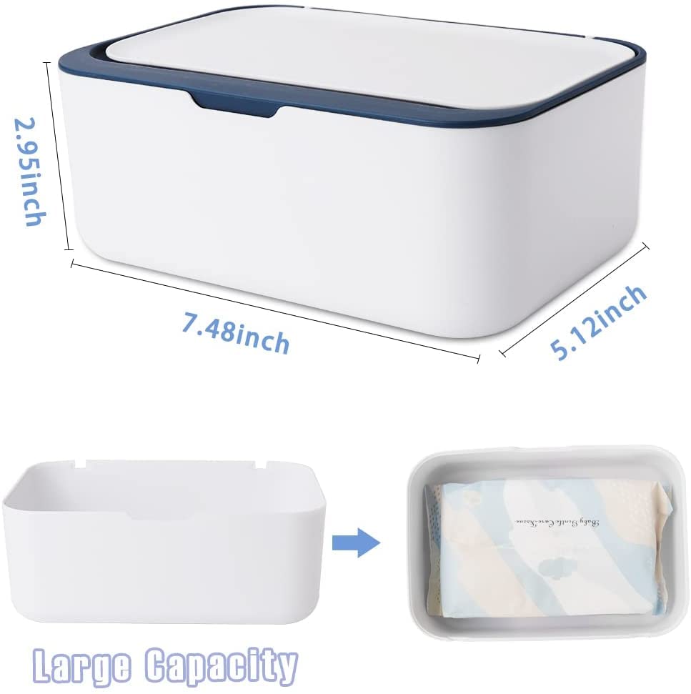 2 Pack Wipes Dispenser, Baby Diaper Wipes Case with Lids, Wipe Holder for Baby & Adult, Wipe Container with Sealing Design, Keeps Wipes Fresh Non-Slip, Easy Open/Close