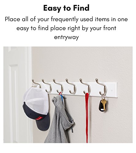 BIRDROCK HOME Hook Coat and Hat Rack - 2 Pack - 6 Hooks - 27 Inches - Wall Mount - Decorative Home Storage - Entryway Foyer Hallway Bathroom Bedroom Rail - Satin Nickel Hooks - White Pine Bathroom