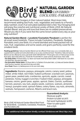 Birds LOVE All Natural Garden Blend Bird Food for Small Birds - Lovebirds, Cockatiels, Parakeets and Parrotlets 2lb