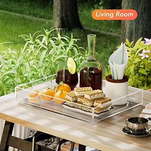 MaxGear Acrylic Decorative Tray Serving Trays with Handles (16 inches, Set of 2), Clear Decorative Tray Coffee Table Nesting Trays Ottoman Tray for Food, Tea, Snacks, Kitchen, Vanity