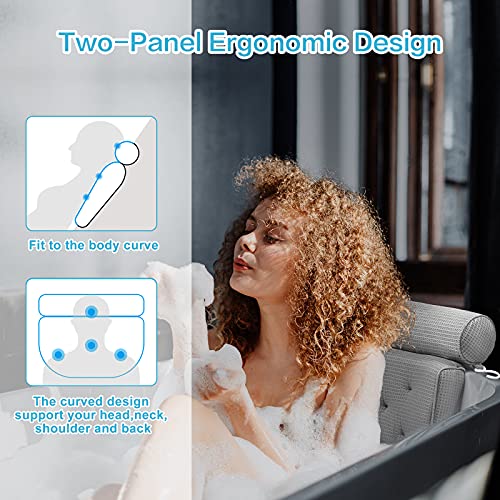 OMYSTYLE Bath Pillows for Tub, Bathtub Pillows with Soft 5D Air Mesh & 5 Large Suction Cups, Quick Dry Spa Bath Pillow for Neck, Head, Shoulder and Back Support - Soft, Non-Slip, Extra Thick | Gray