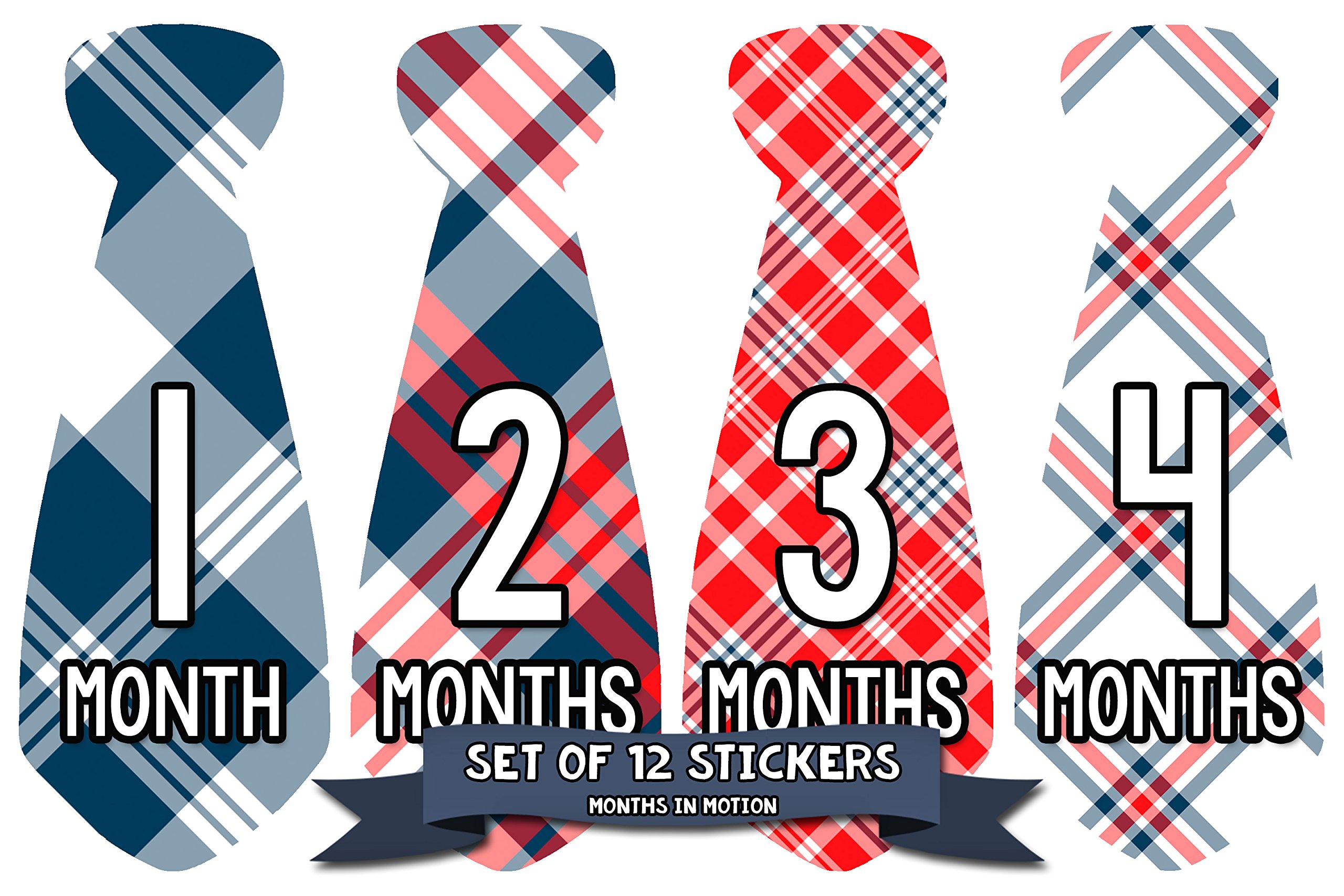 Months In Motion Monthly Baby Tie Stickers - Boy Month Milestone Necktie Sticker - Onesie Month Sticker - Infant Photo Prop for First Year - Shower Gift - Newborn Keepsakes
