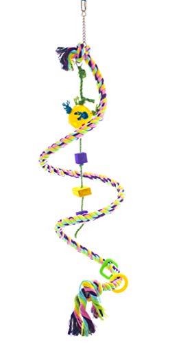 Birds LOVE Cotton Boing n' Toy with plastic chews & toy rattle ball on Sisal Rope, African Congo, Goffin Cockatoo, Mini Macaw, Yellow Naped Amazon, Size MD: 0.87"Dia*63"L (full length if straightened)