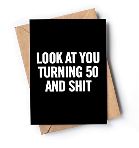Funny 50th Birthday Card for men or women with envelope | Joke card for someone who is turning 50 years old | Original and unique present idea for family, friends or a co-worker.