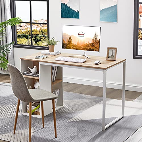 Computer Desk with Storage Shelves 47β White Office Desk with Drawers Small Kids Writing Desk Student Study Table Modern Wood Pc Laptop Gaming Desk for Home Work, Splicing Oak with Metal Legs