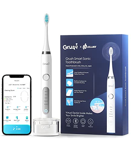 Enther Electric Toothbrush for Adults Kids, Rechargeable Sonic Toothbrush with Refill Head, Artificial Intelligence Waterproof Smart Toothbrush with 5 Modes White