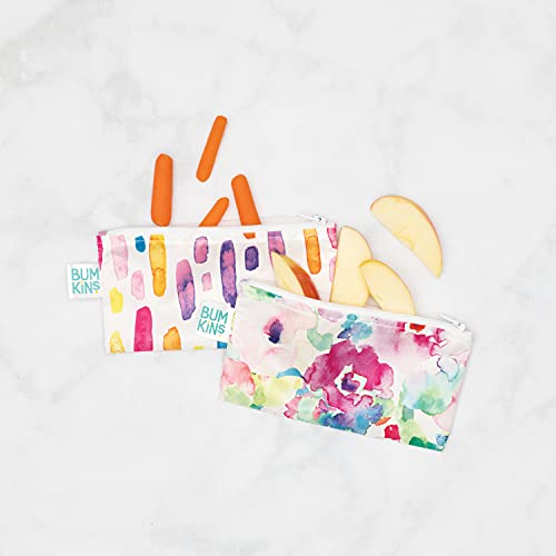 Bumkins Snack Bags, Reusable Fabric, Washable, Food Safe, BPA Free - Watercolor & Brushstrokes (2-Pack)