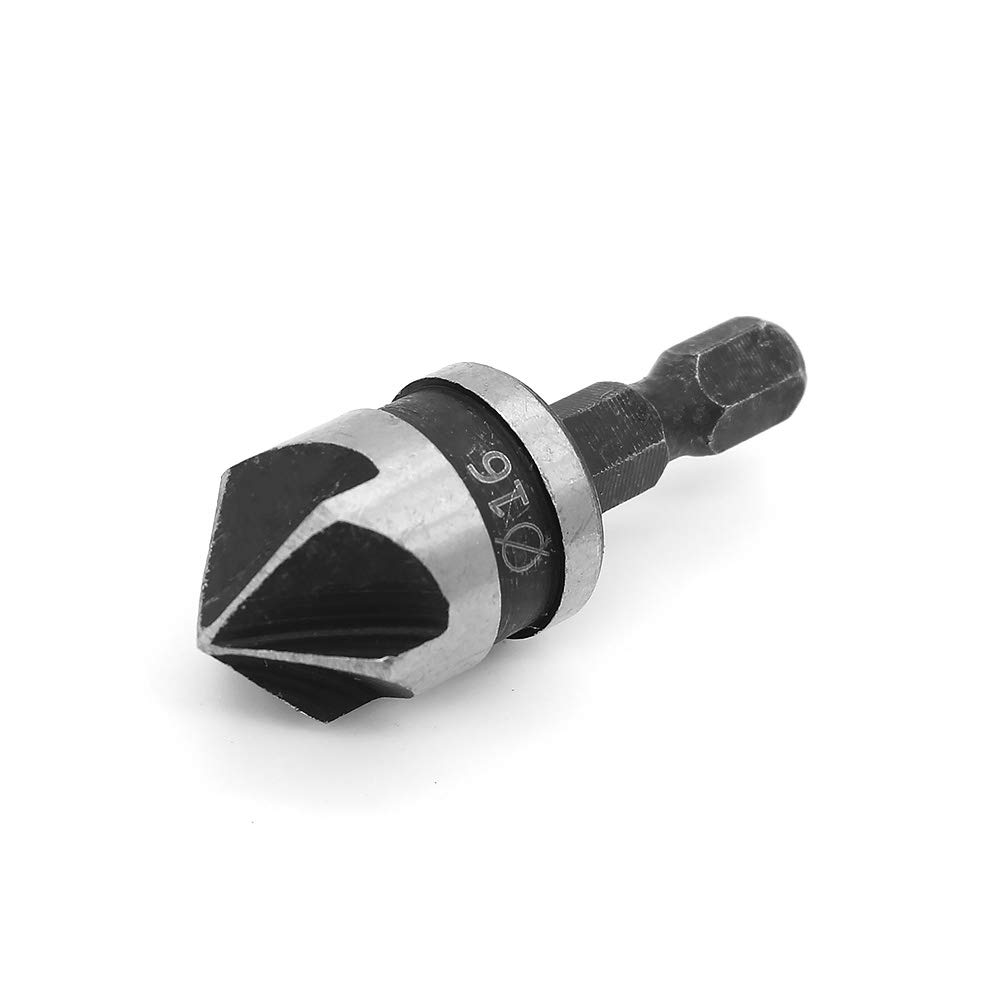 Buwico 1/4" Hex Shank 12mm/16mm/19mm Countersink Drill Bit 5 Flute 90 Degree Woodworking Countersink Bits