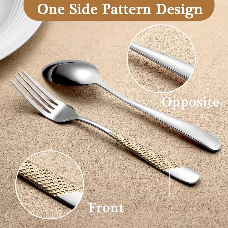 24 Piece Gold Hammered Silverware Set for 6, Premium Food-grade Stainless Steel Flatware Set, Luxury Design & Mirror Polished Cutlery Set, Eating Utensil Set with Fork Knife Spoon, Dishwasher Safe