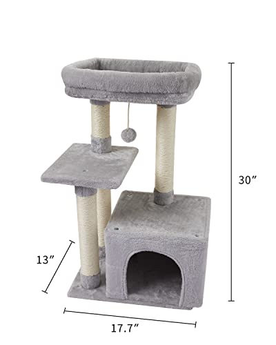 FISH&NAP Cute Cat Tree Kitten Cat Tower for Indoor Cat Condo Sisal Scratching Posts with Jump Platform Cat Furniture Activity Center Play House Grey