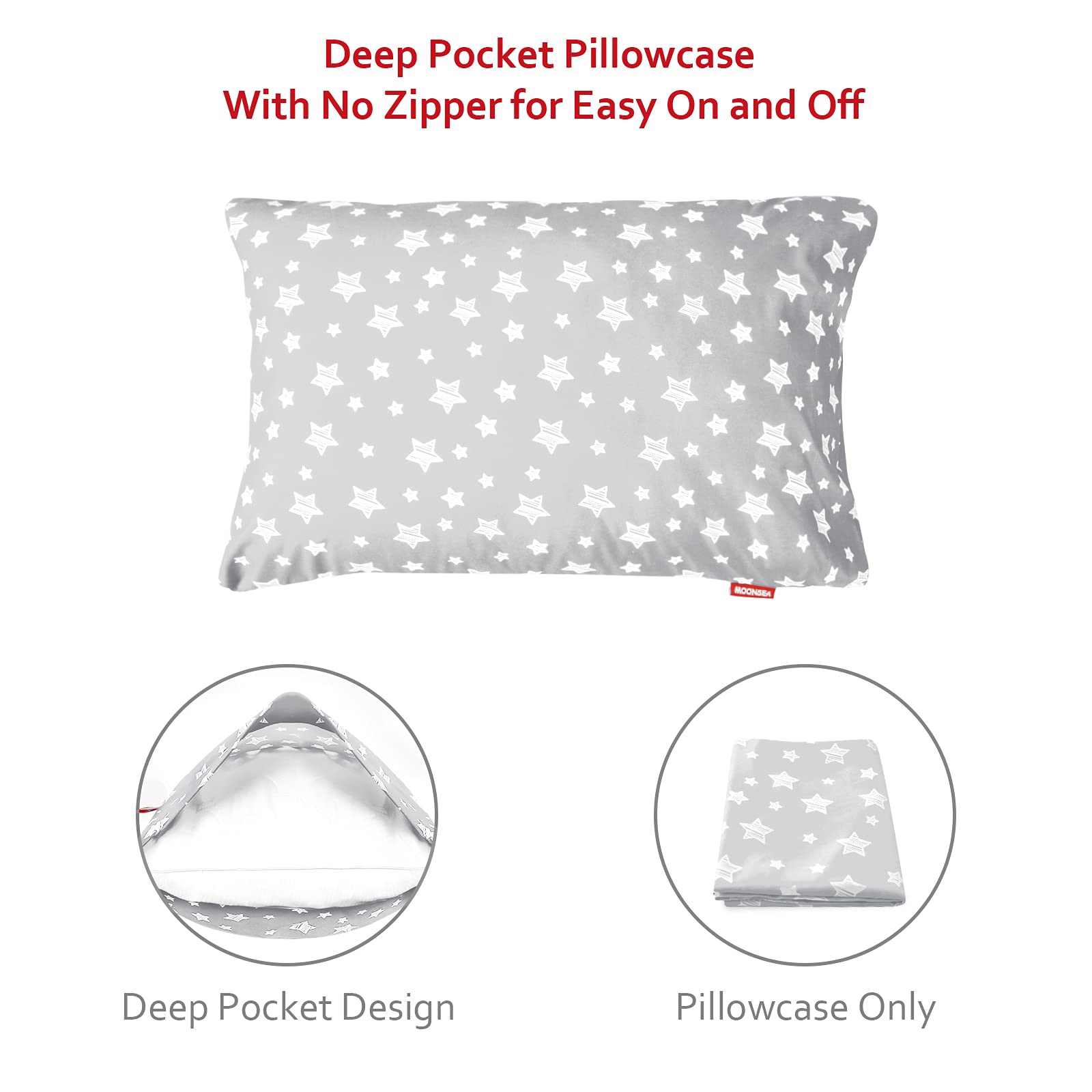 Moonsea Toddler Bed Sheets, 3 Piece Toddler Sheet Set, Soft Breathable Crib Bedding Set for Boys Includes a Flat Sheet, a Fitted Sheet, a Pillowcase, Grey Star